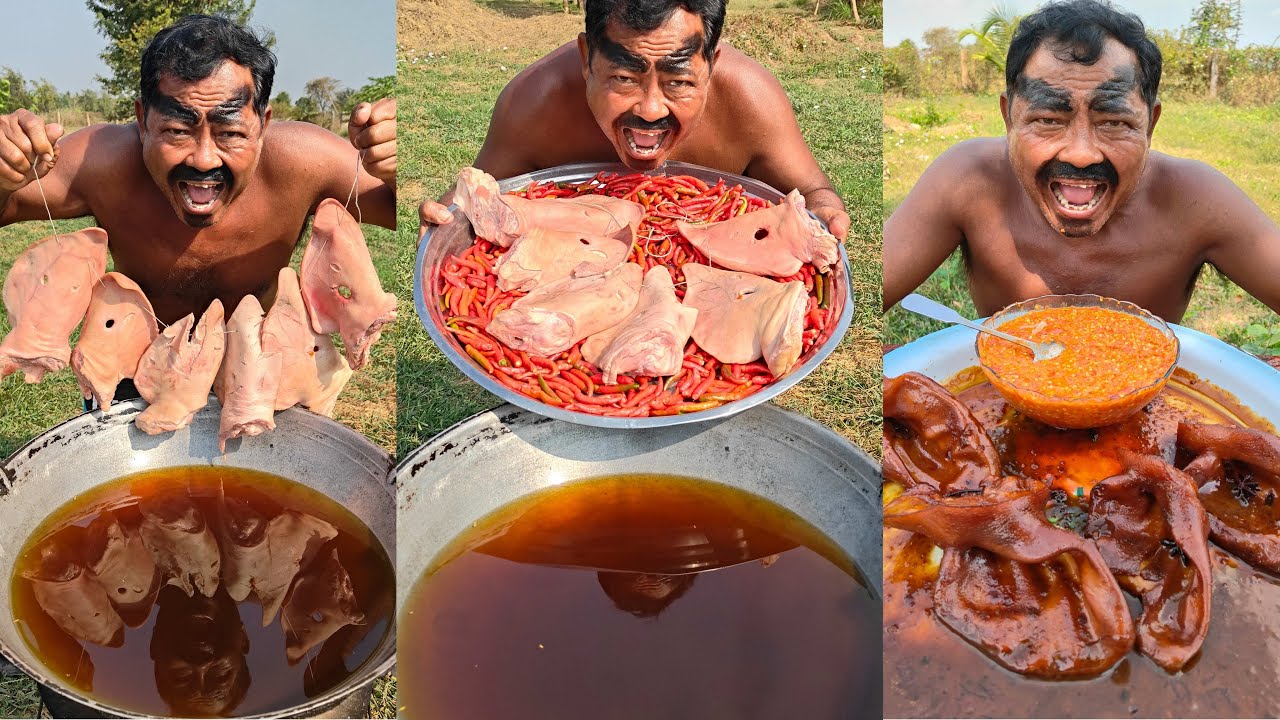How to crispy pork ears and braised with chili recipe - village foods ...