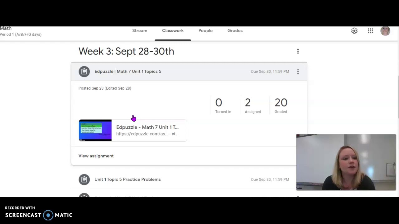 Math 7: checking grades and assignments in Google Classroom - YouTube