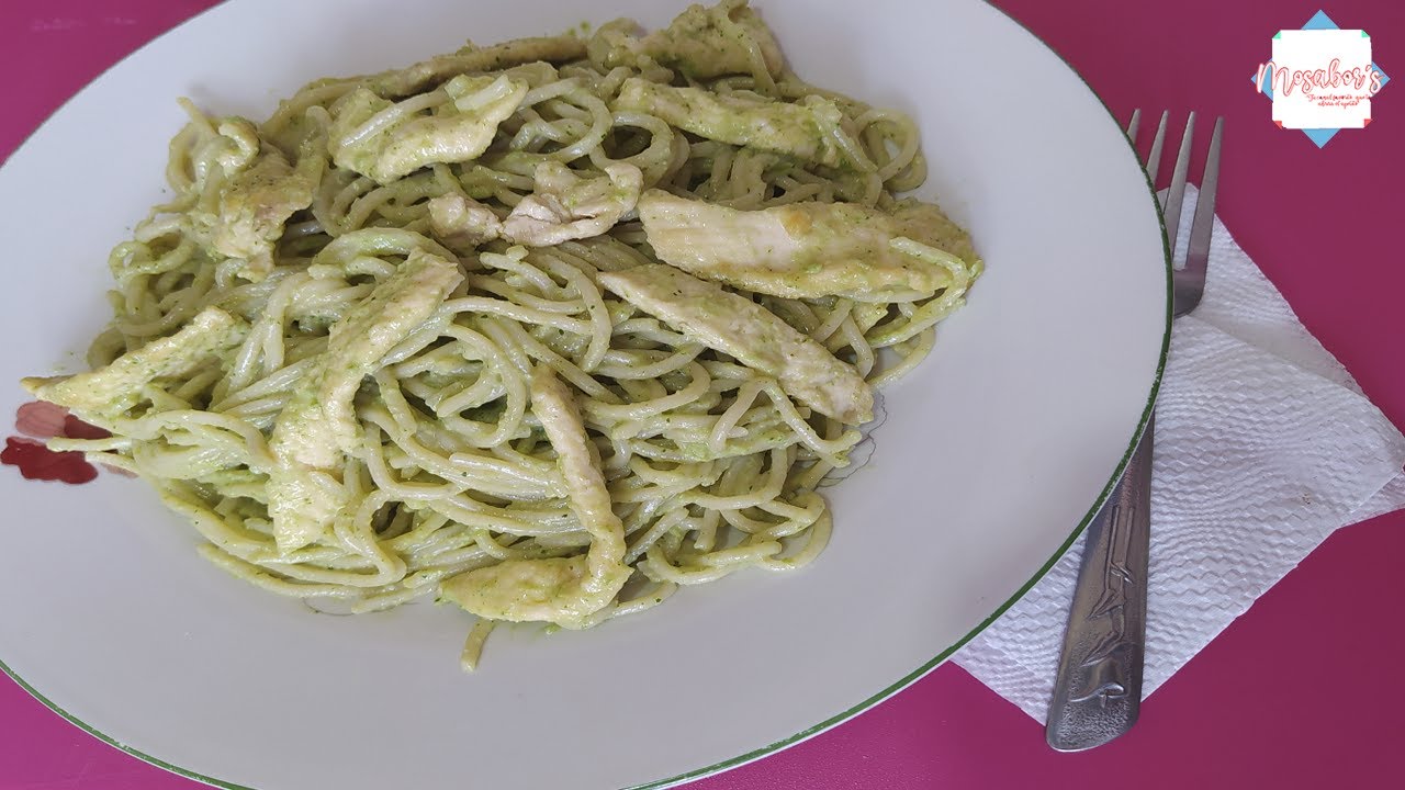 Spaguetti con Salsa de Chile Morrón, Cilantro y Pollo #Mosabors - YouTube