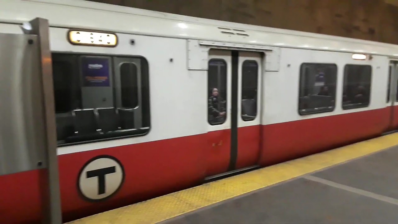 Boston MBTA Red Line train departing Harvard Square Station ( Dec 6 ...