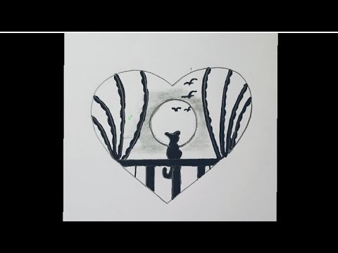 How to draw love with scenery for beginners || easy drawing tutorial ...