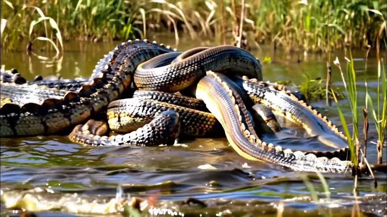 When the crocodile became the prey of the giant python - YouTube