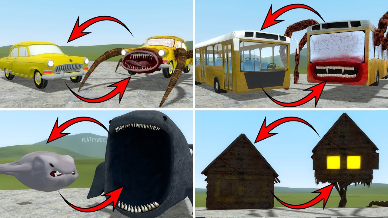 EVERYTHING TURNED INTO MONSTERS: CAR EATER, BUS EATER, BLOOP VS ALL TREVOR HENDERSON BATTLE IN ...