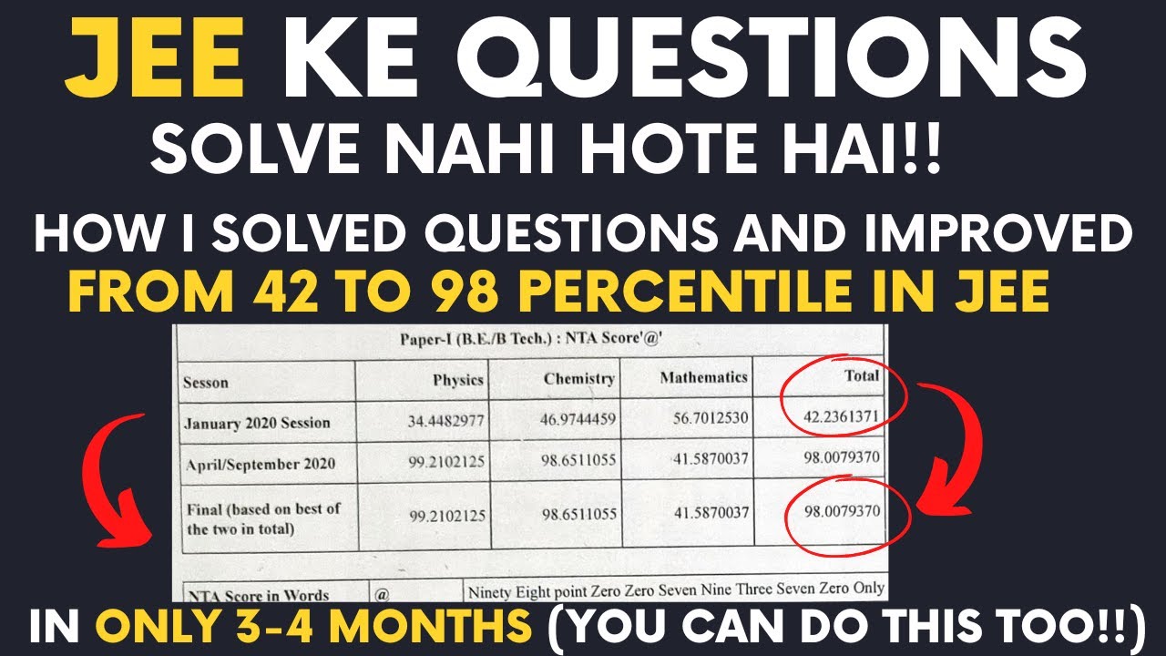 UNABLE TO SOLVE JEE QUESTIONS | IMPROVED FROM 42 TO 98 PERCENTILE USING ...