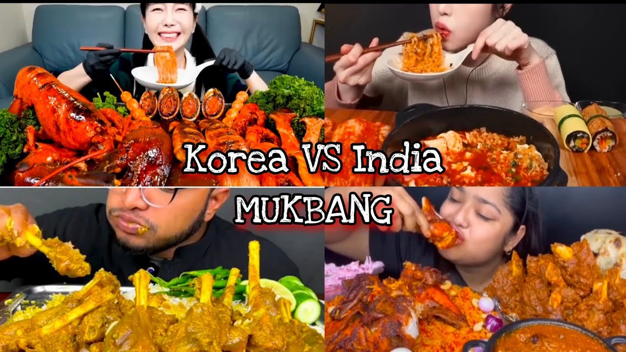 KOREA VS INDIA MUKBANG COMPILATION| EATING TOO MUCH FOOD SPICY 🔥# ...