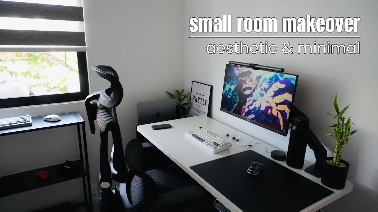 Setup Makeover 🌤️ moving to a smaller room for work & gaming - YouTube