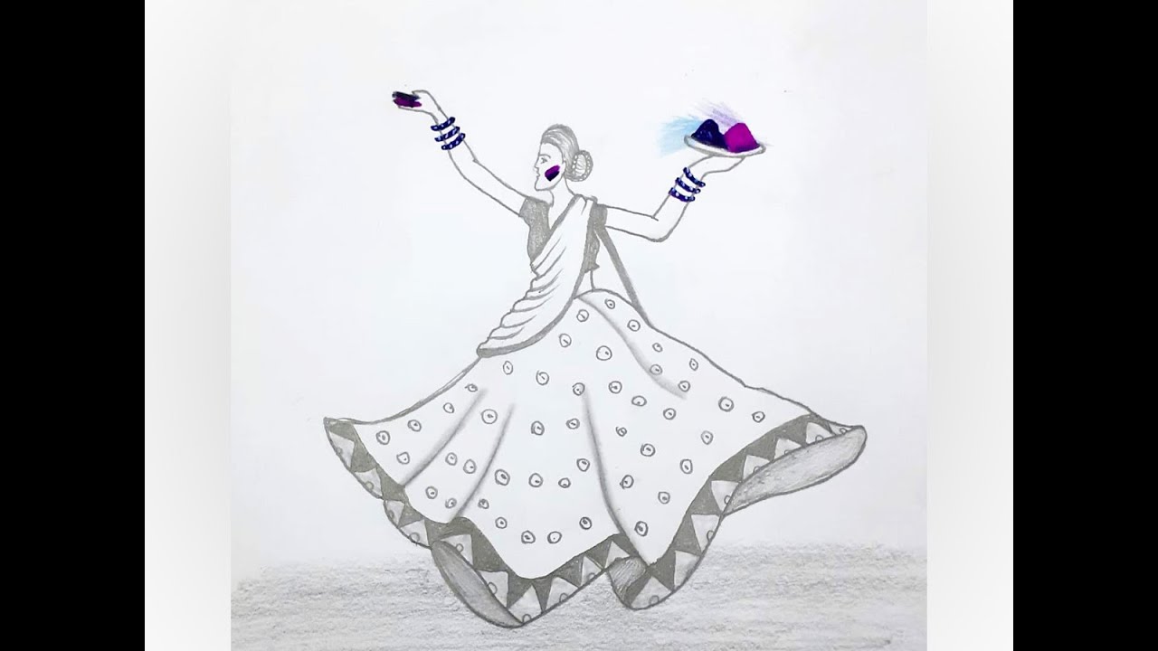 A Beautiful traditional girl celebrating holi festival ll pencil sketch ...