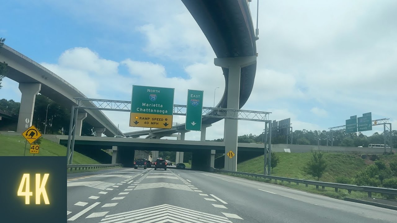 I-285 North - Atlanta Perimeter: Western Wall | Exit 1 to Exit 20 [4K ...
