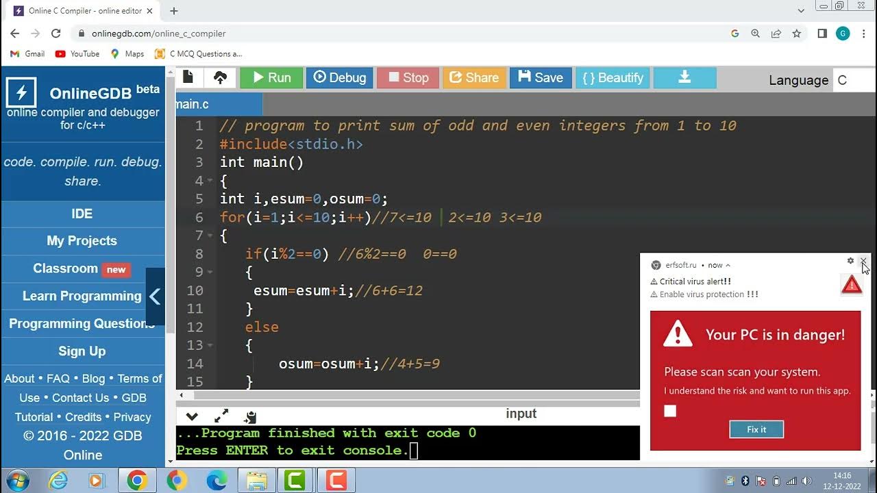 Program compute the sum of even and odd integers from 1 to 10 - YouTube