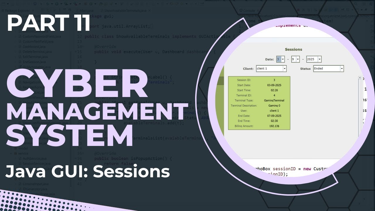 Cyber Management System GUI in Java Swing - Sessions Filters (Part 11 ...