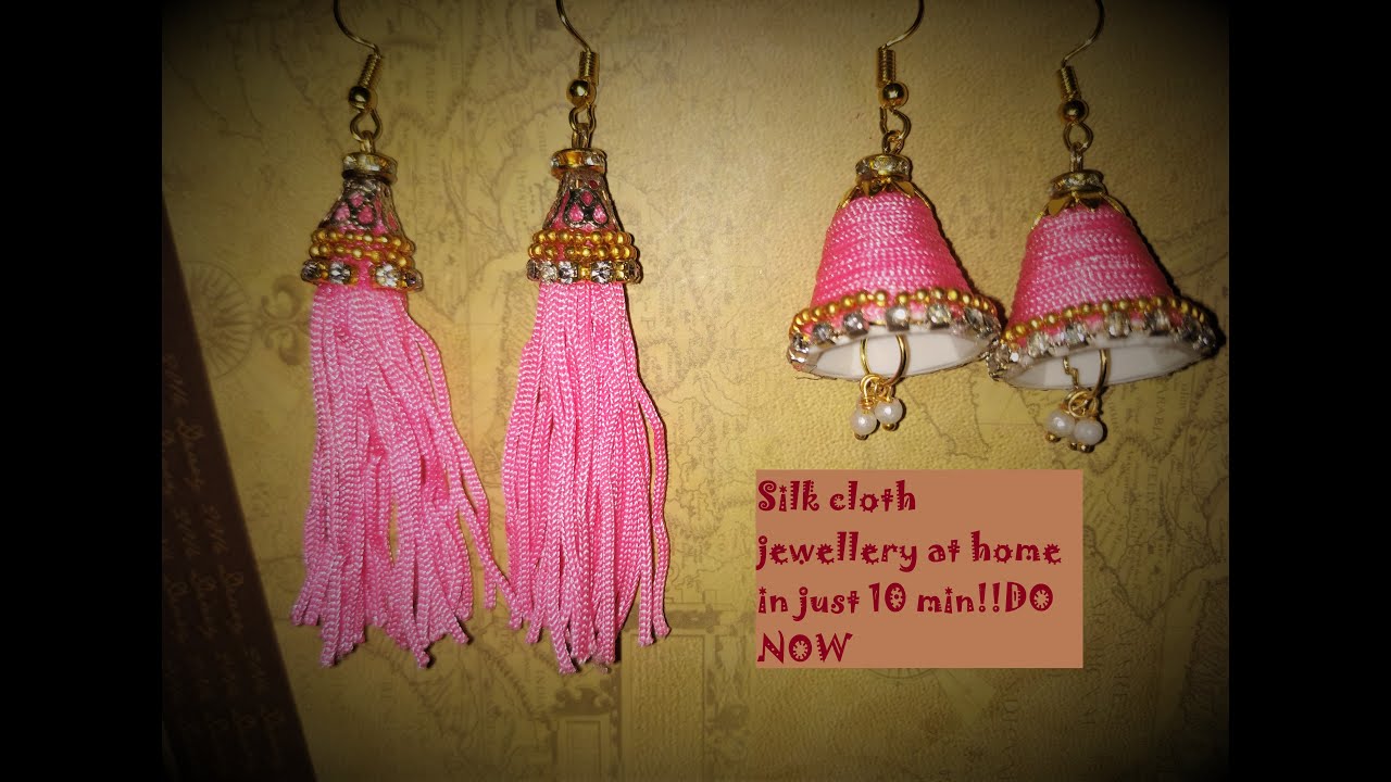 SILK FABRIC JHUMKA JEWELLERY IN JUST 10 MINUTES!!!! - YouTube