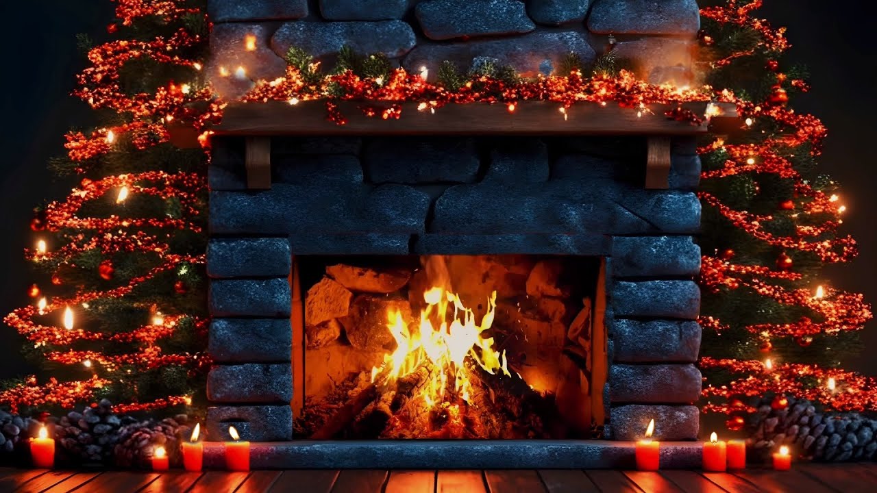 Christmas Fireplace 12 Hours | Crackling Fire Atmosphere with Burning ...