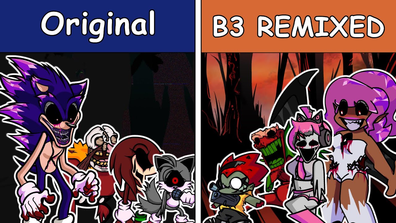 Triple Trouble Original Vs B3 Remixed (Vs. Sonic.Exe) - FNF - YouTube