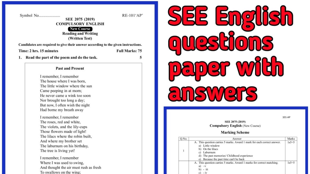 SEE English questions paper with answers - YouTube