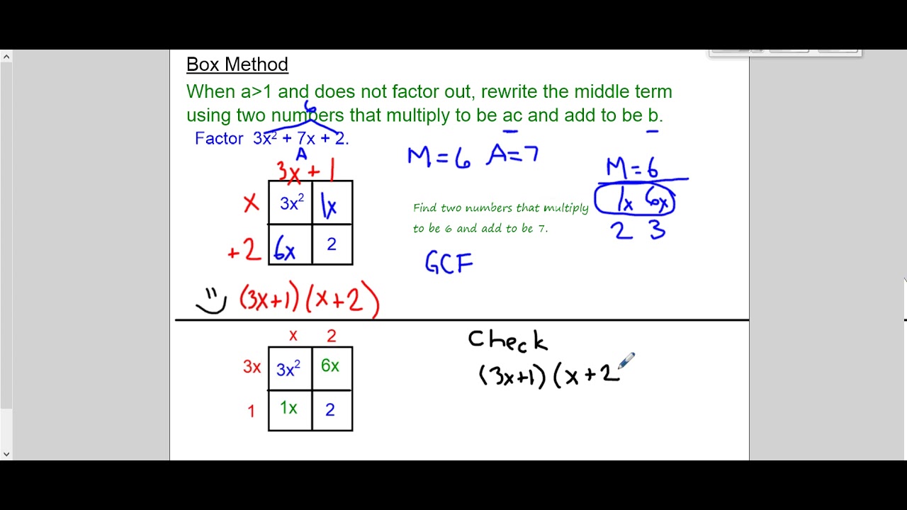 7 6 Factoring Quadratics with a not 1 - YouTube
