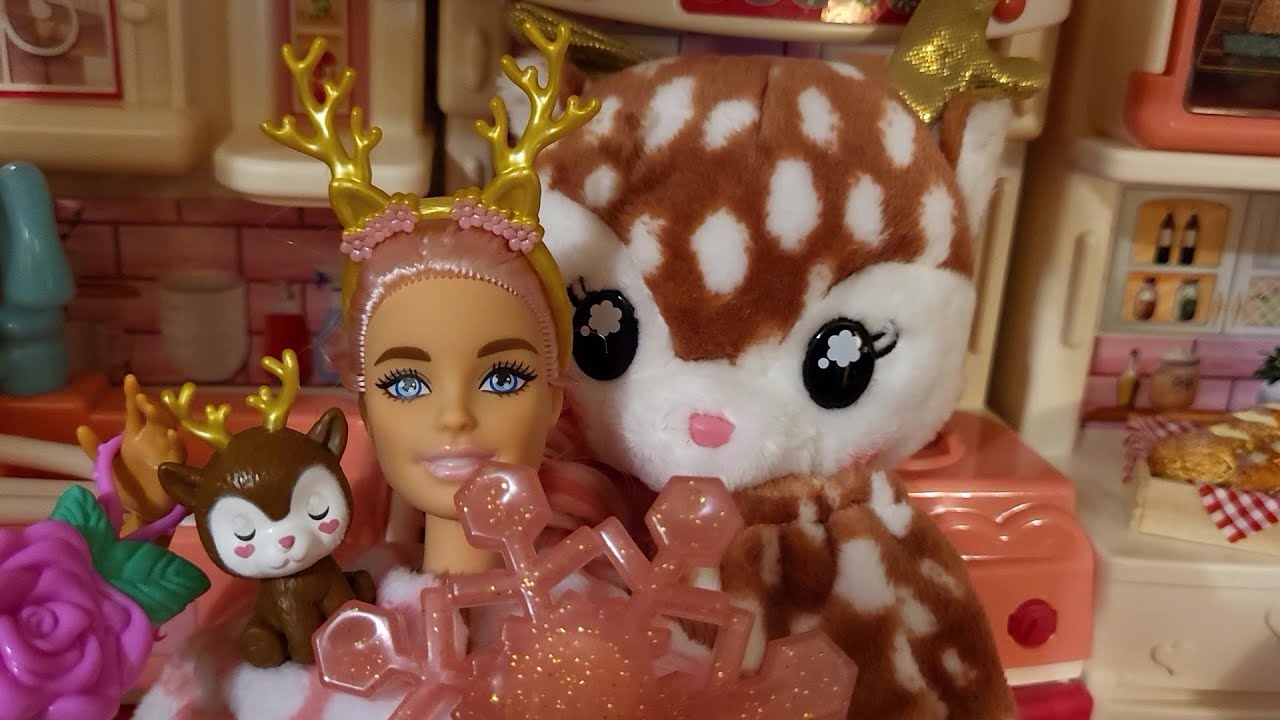 Opening Pretty Barbie Doll with Pink Hair - Baby Deer - Unboxing and ...