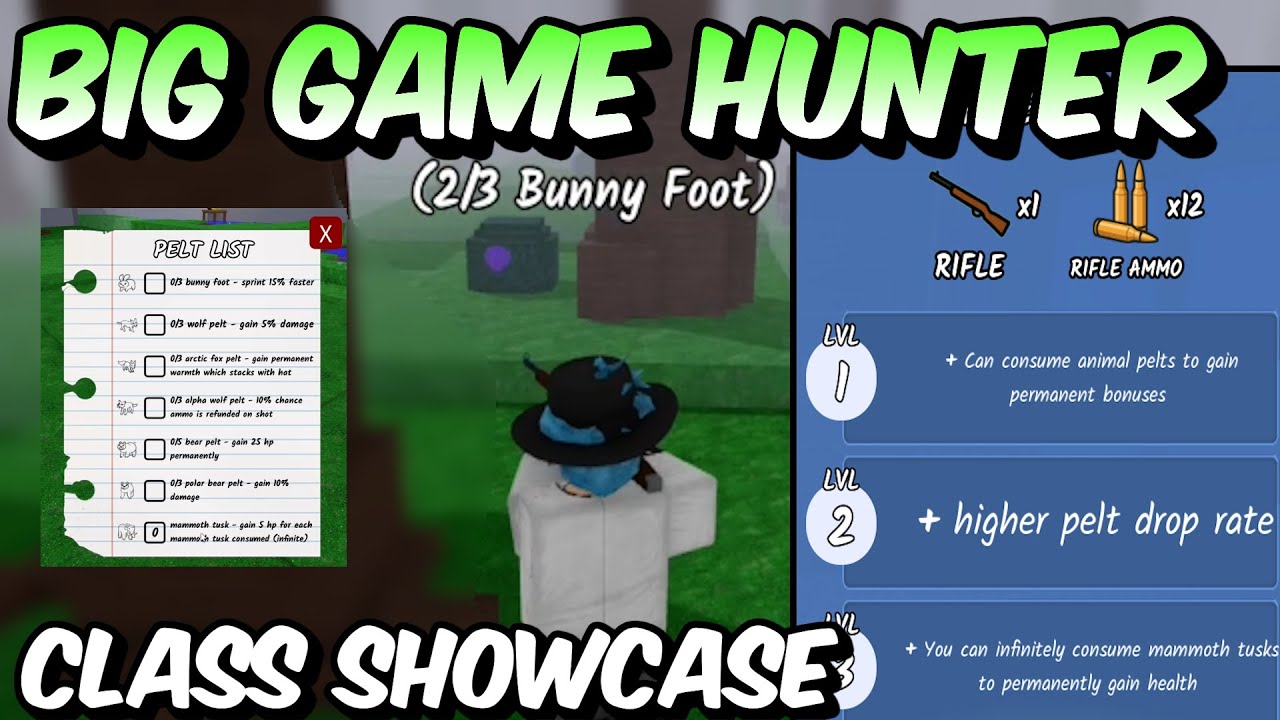 NEW Big Game Hunter Class FULL SHOWCASE! | 99 Nights Big Game Hunter ...