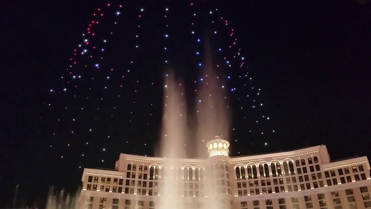 Drone Light Show over the Bellagio Fountains - YouTube