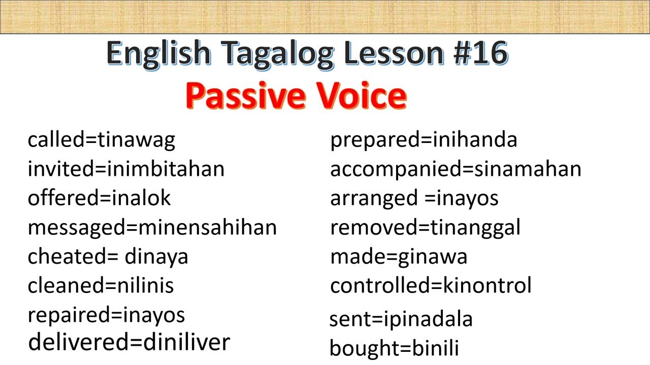 PASSIVE VOICE PRESENT TENSE TAMANG PAGGAWA NG ENGLISH SENTENCE ENGLISH ...