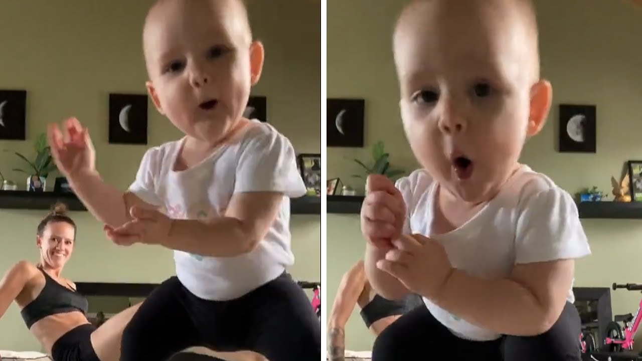 Dancing baby steals mom's thunder during her workout #shorts - YouTube