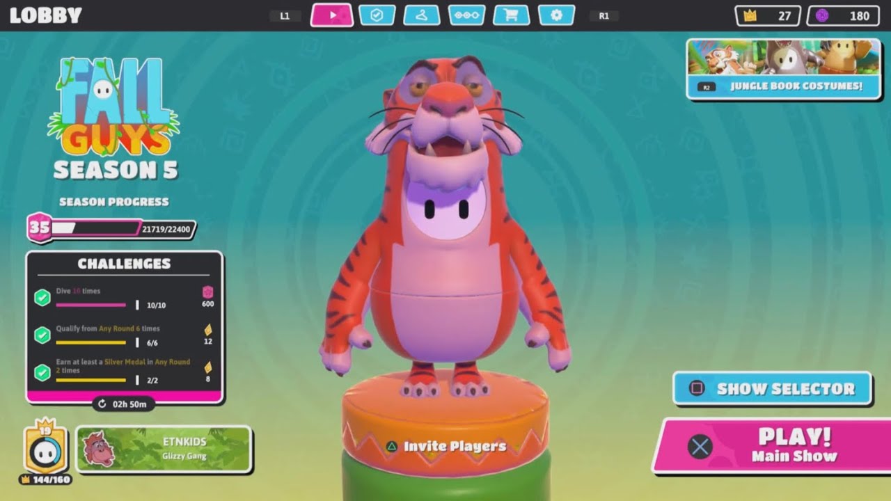 Fall Guys: PS5 Shere Khan Jungle Book Skin Gameplay - YouTube