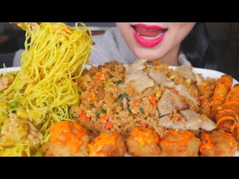 Lychee ASMR Chinese fried chicken rice noodles fried spring roll ...