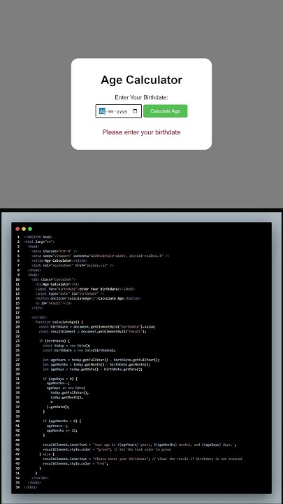 Age Calculator By Using Html Css Javascript Htmlcssjavascript Coding Youtube