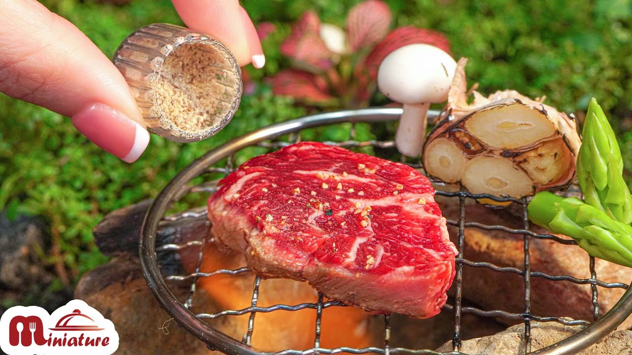 How to Cook Perfect Miniature Steak | ASMR Miniature Cooking in Forest ...