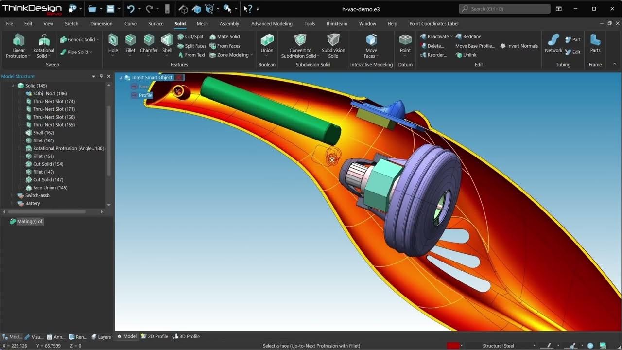 Hybrid Modeling on a Vacuum Cleaner using ThinkDesign's New Ribbon-Based UI - YouTube