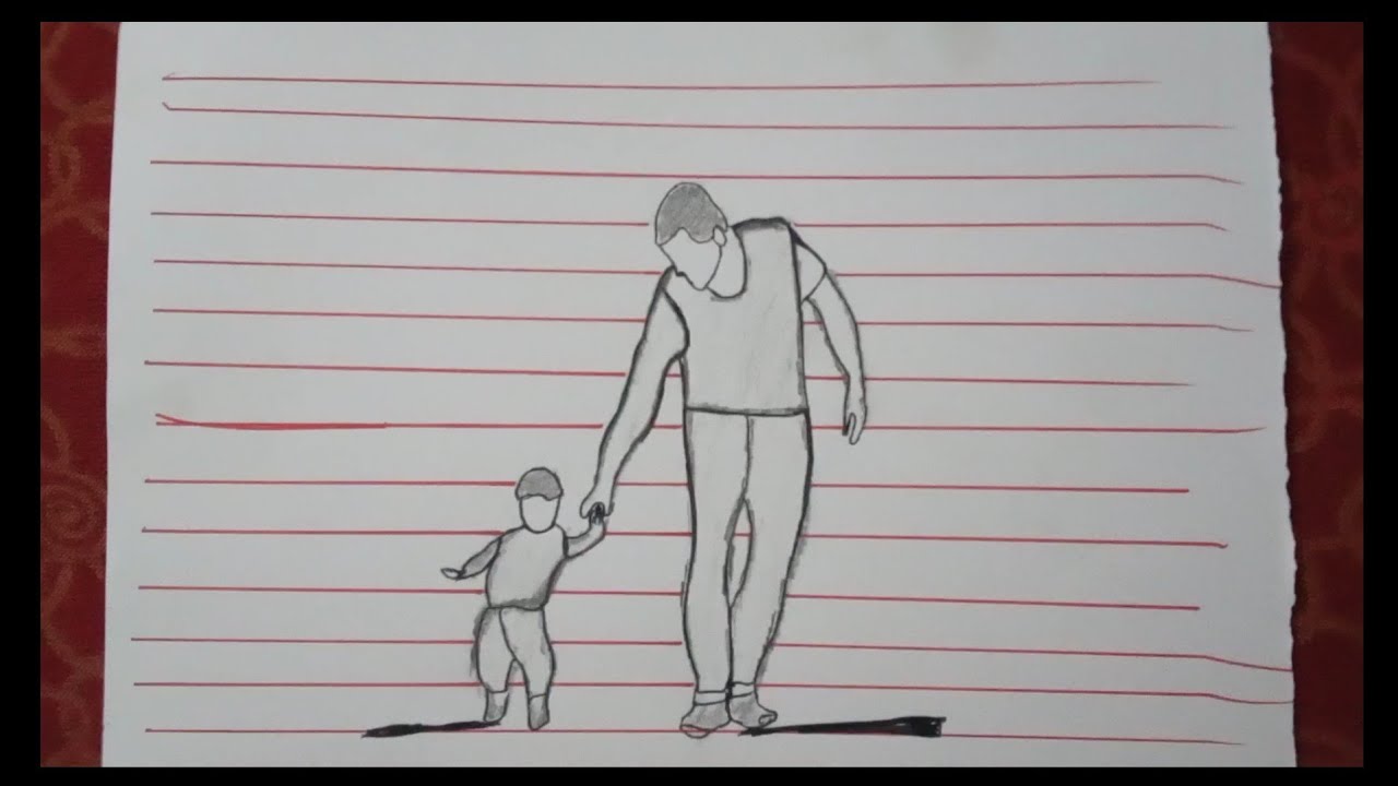 Father and son drawing tutorial |Easy drawing on paper step by step ...