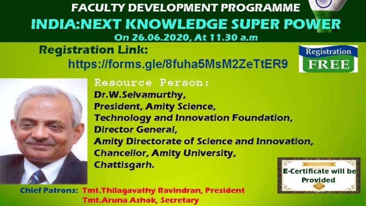 FDP - INDIA: Next Knowledge Super Power | Dr.W.Selvamurthy - YouTube