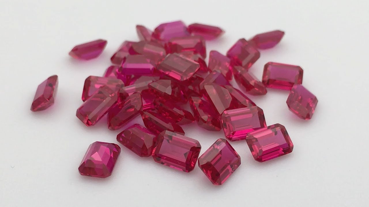 Synthetic Ruby 5# Red Emerald Cut 4A Quality 5x7mm Gemstones - YouTube