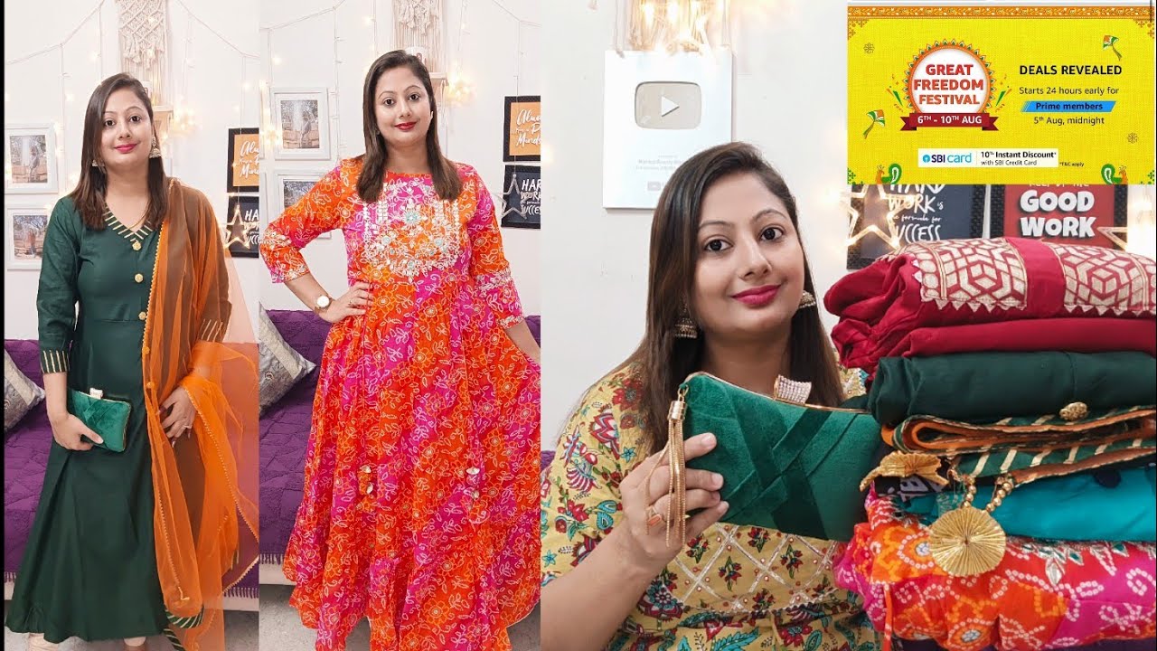 💕Amazon Great Freedom Festival Sale Haul💕Rakhi Special Kurti/Kurta Set ...