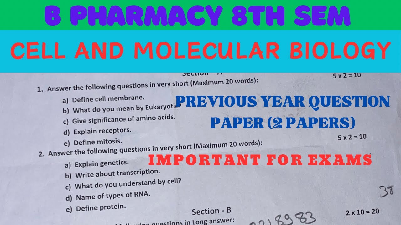 Cell and molecular biology b pharmacy 8th sem question paper | B pharm ...