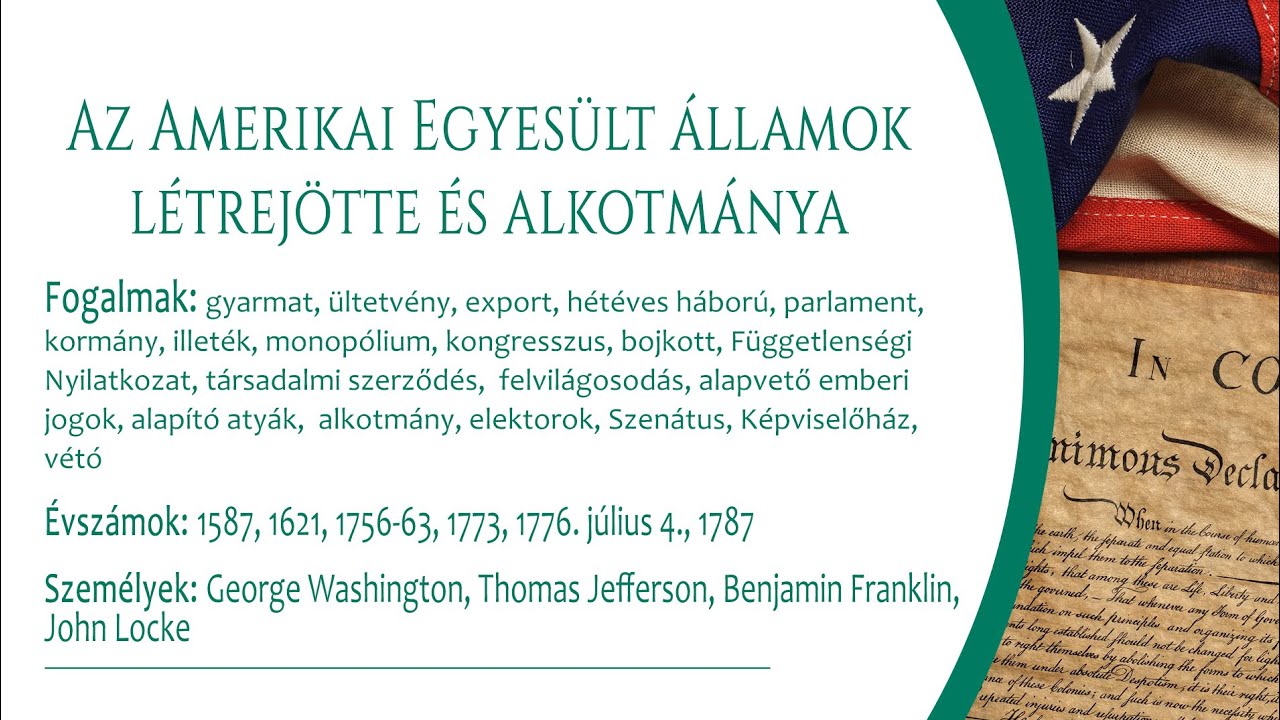 Az Amerikai Egyesült Államok létrejötte és alkotmánya (Középszint ...