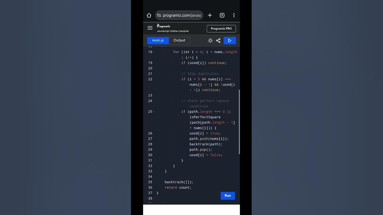 JavaScript Program to Count Squareful Permutations | Backtracking with Perfect Square Logic Expl ...