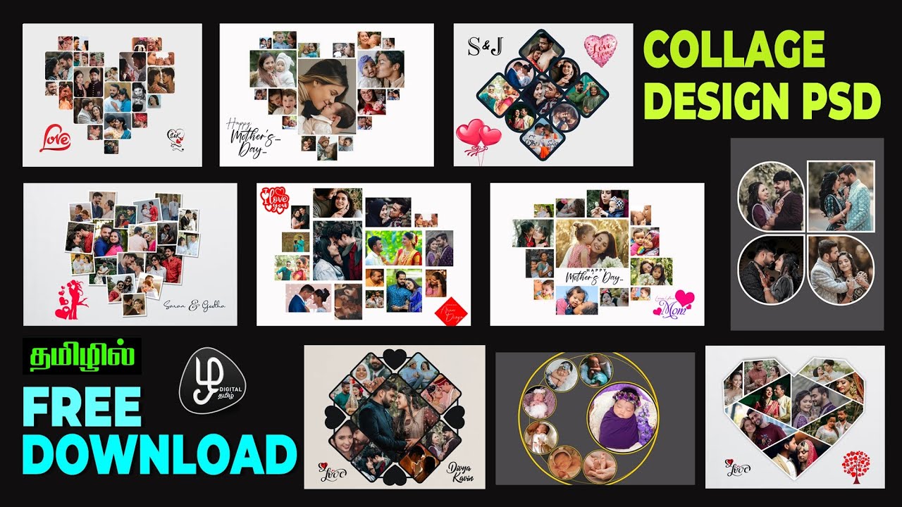 psd free download collage prems photo collage in frame heartin shape ...