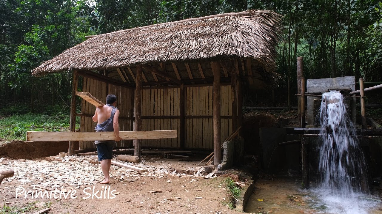 Building retaining walls for primitive sawmill, Woodworking factory ...