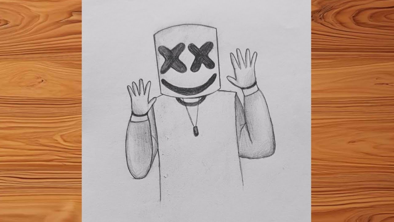 How to draw Marshmello - step by step || DJ Marshmello pencil drawing ...