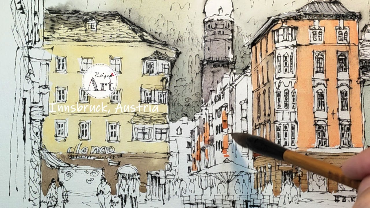 Ink and Watercolor: At the old town of Innsbruck, Austria - YouTube