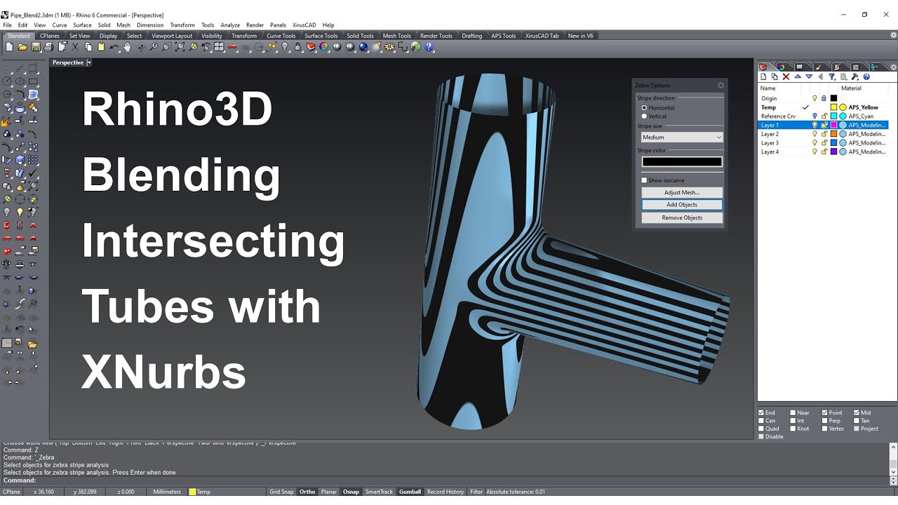 Rhino3D, blending intersecting tubes with XNurbs - YouTube