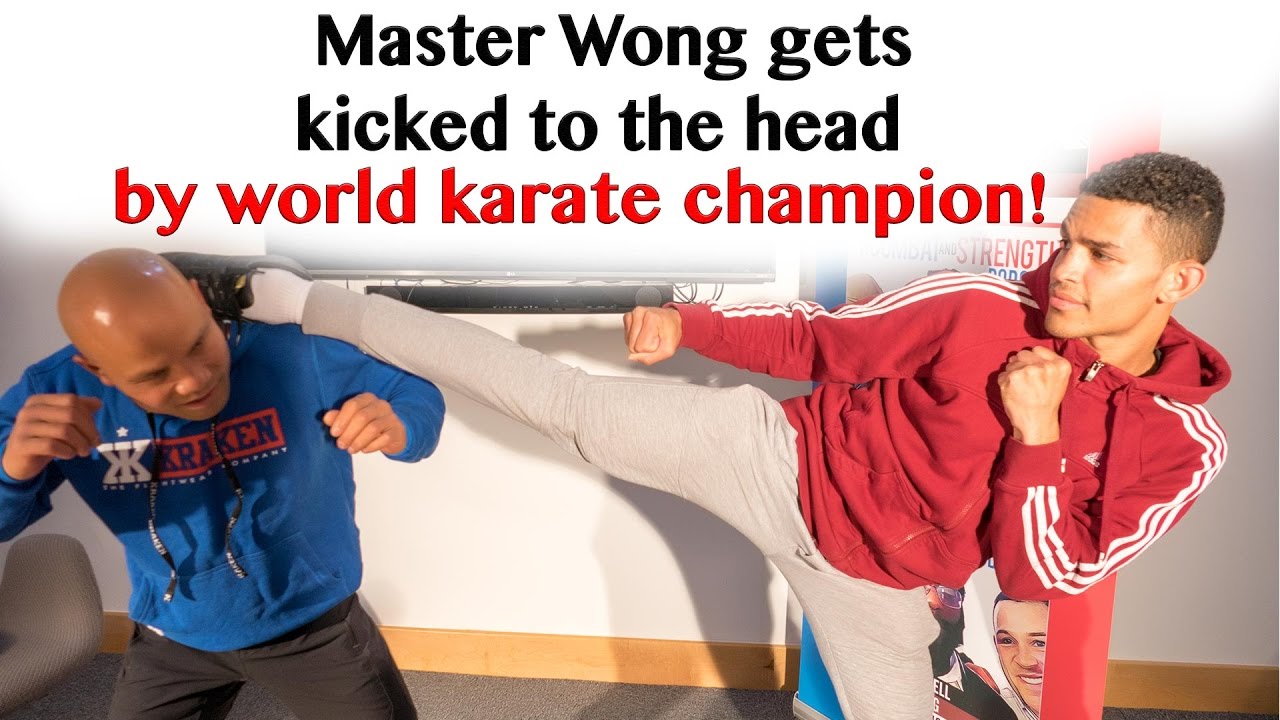 Master Wong gets kicked to the head by world karate champion - YouTube