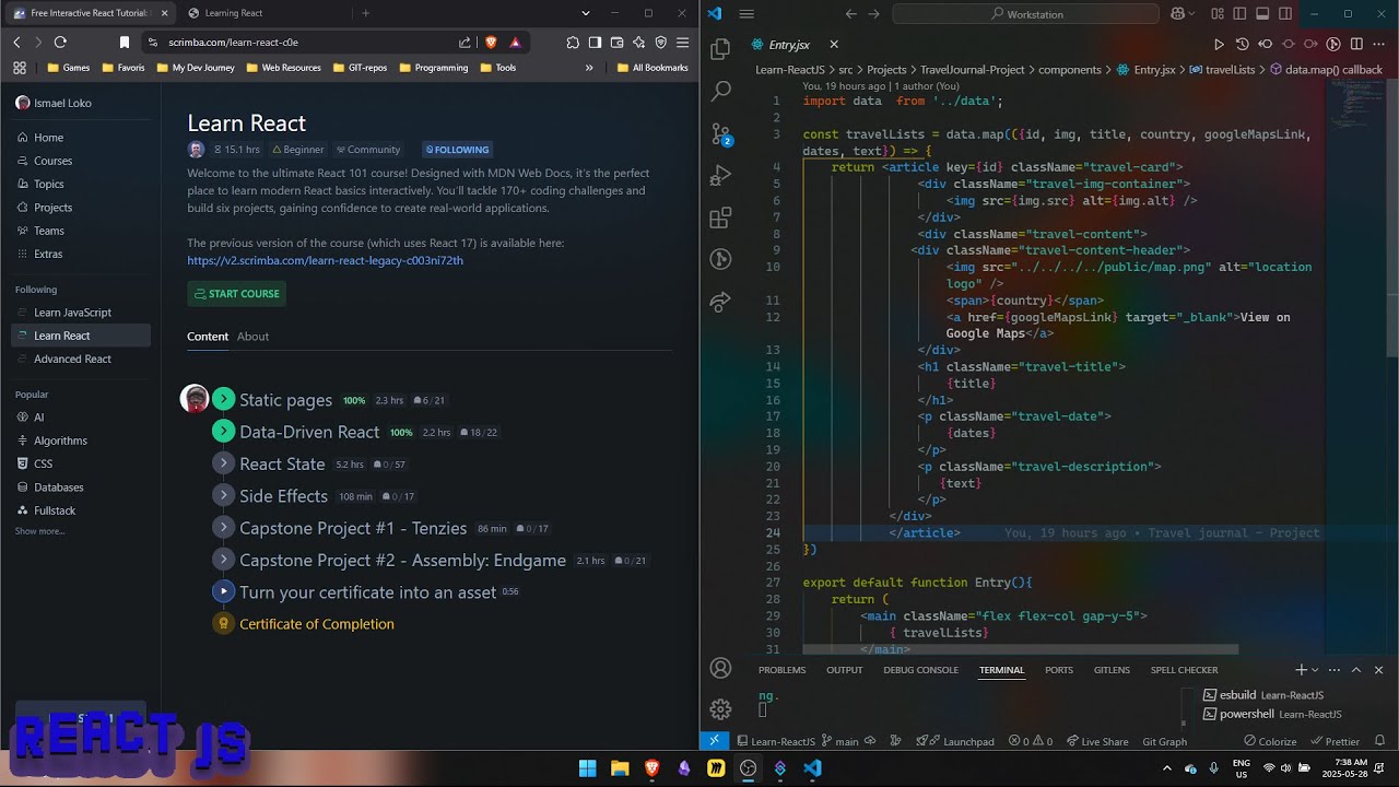 J'apprends ReactJS sur Scrimba - Jour 03 | Episode 77 FULL STACK DEV - YouTube