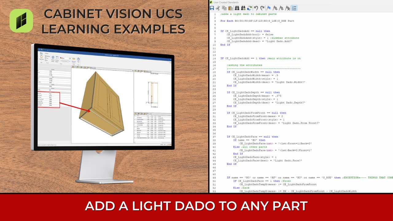Light Dado Example | Learn To Write UCSs in Cabinet Vision - YouTube