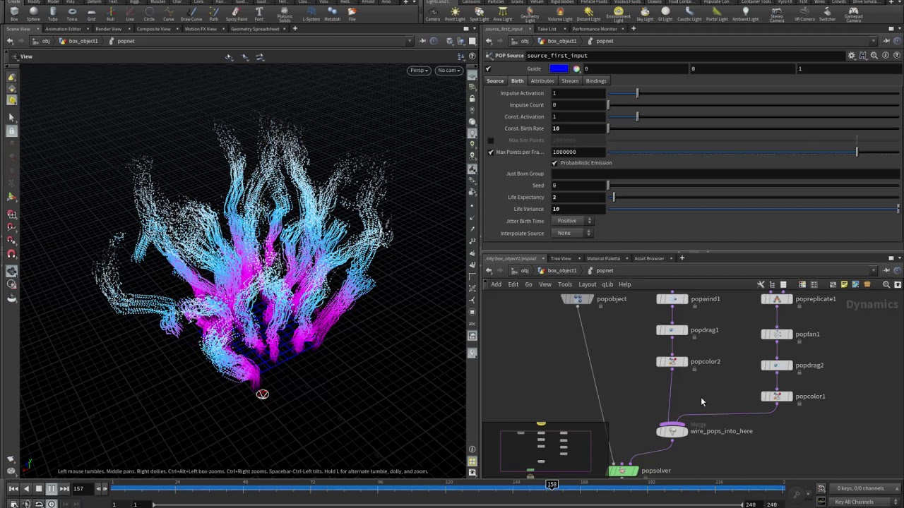 Houdini particles with fan and wind practicing - YouTube
