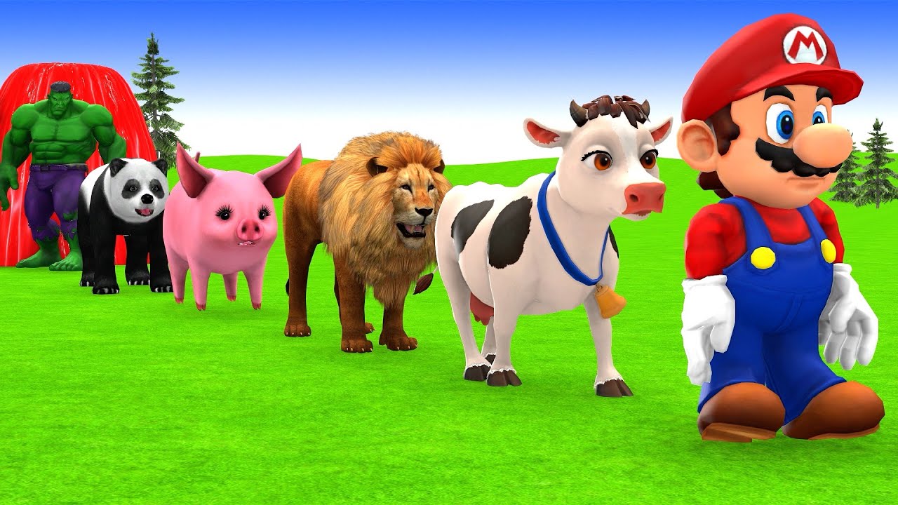 Long Slide Game With Cow Elephant Gorilla Hippopotamus Tiger - 3d ...