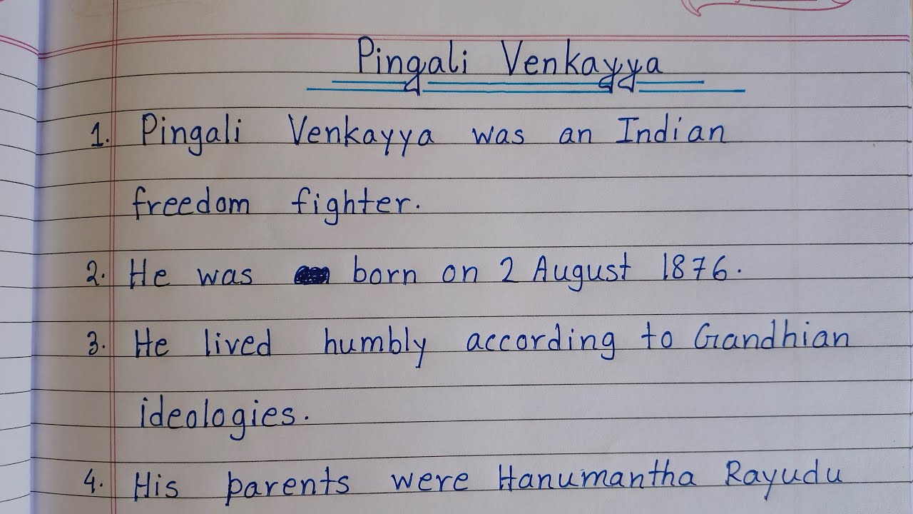 10 Lines On Pingali Venkayya In English | Easy Sentences About Pingali ...