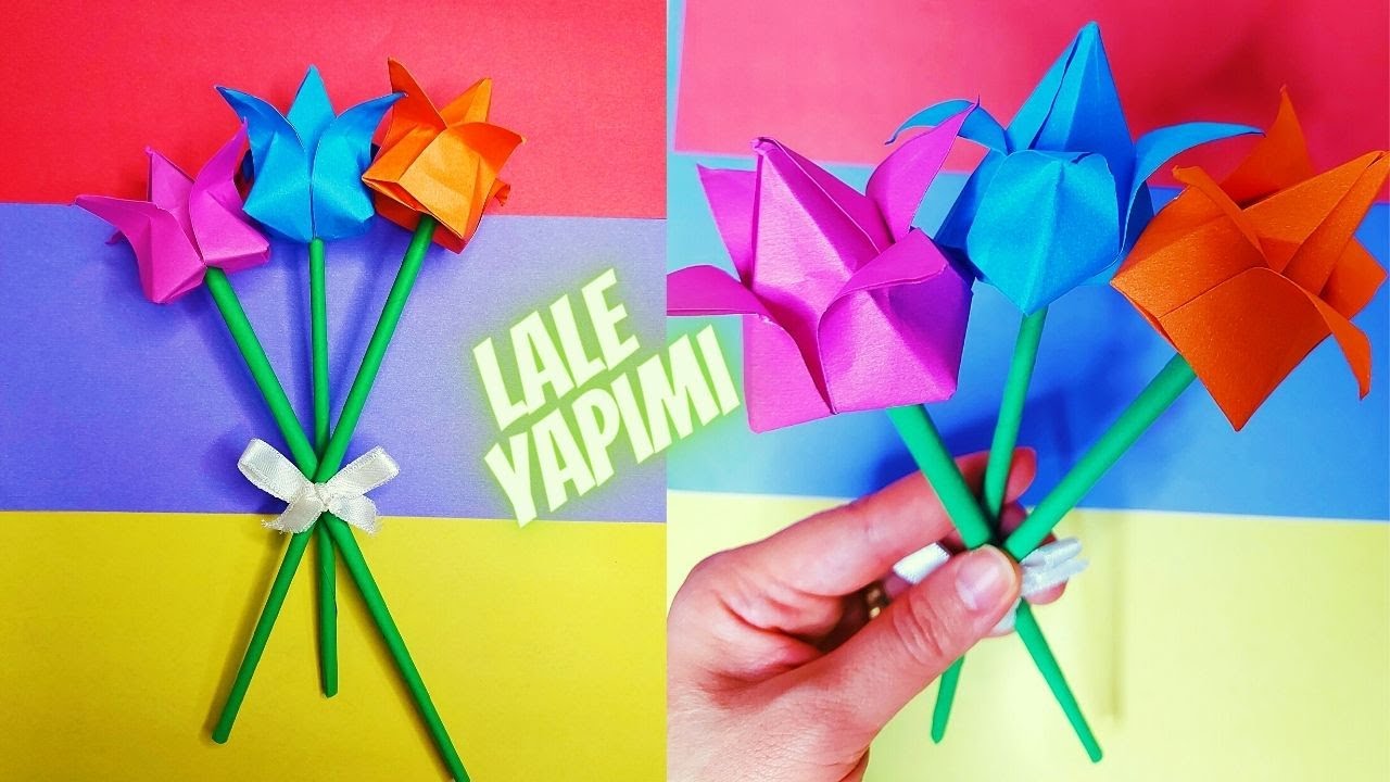 DIY Kağıttan Lale Yapımı - Origami / Anneler Günü Hediyesi / El Yapımı ...