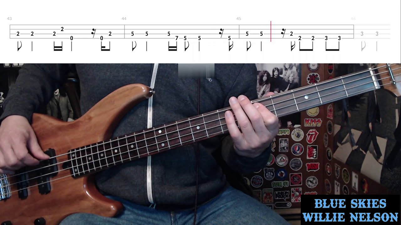 Blue Skies by Willie Nelson - Bass Cover with Tabs Play-Along - YouTube