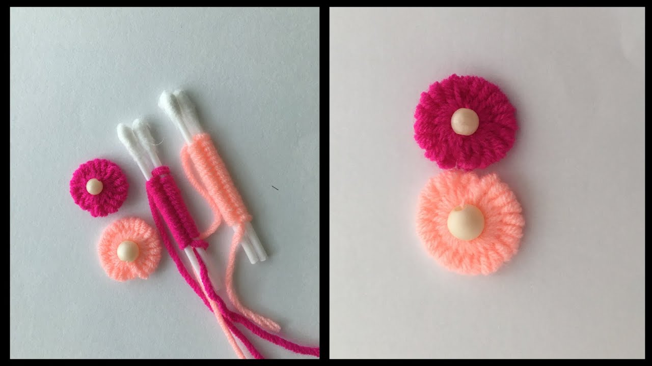Woolen Flower with Cotton Buds Easy trick - YouTube